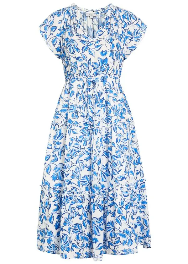 Rails Floral-print Linen-blend Midi Dress - Blue