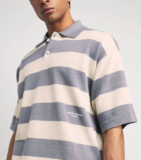 Stone Island Cotton-linen Stripe Polo Shirt - Ivory