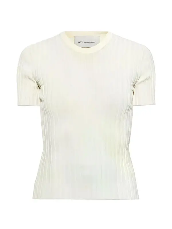 AMI Paris Ribbed Knit T-shirt - Neutrals
