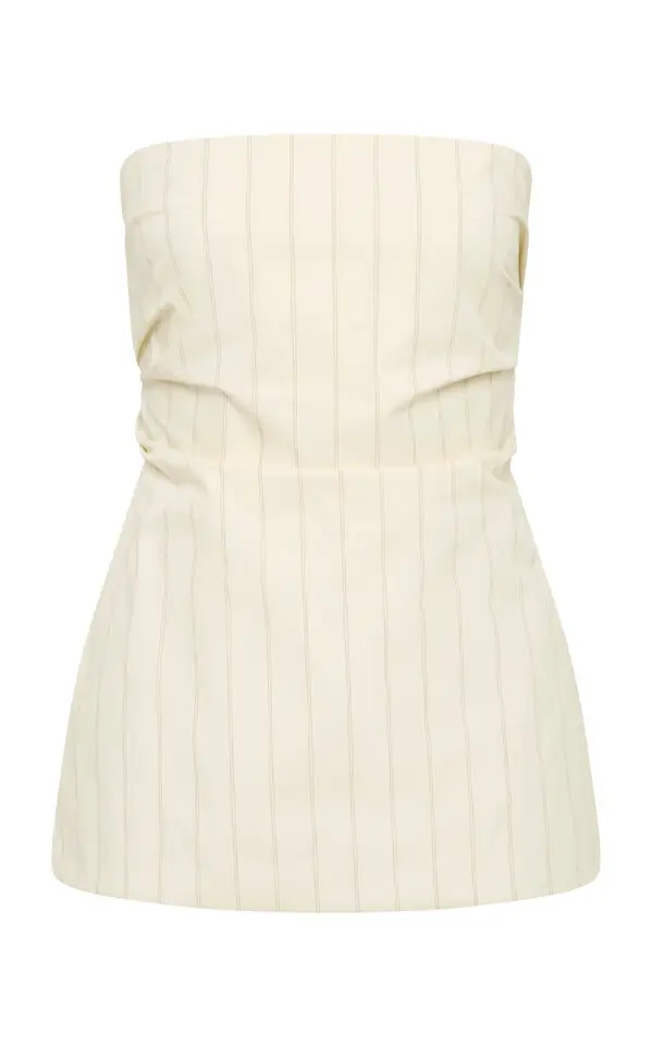 ST. AGNI Strapless Cotton-blend Top With Gathering - Stripe