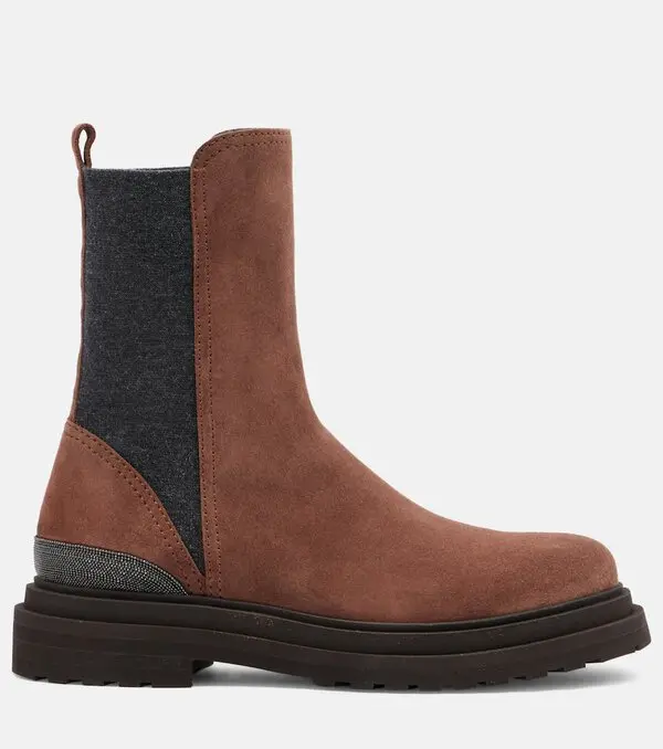 Brunello Cucinelli Monili Suede Chelsea Boots