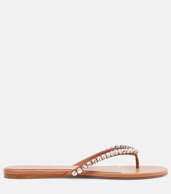 Amina Muaddi Gigi Embellished Leather Thong Sandals