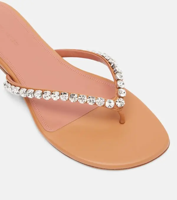 Amina Muaddi Gigi Embellished Leather Thong Sandals