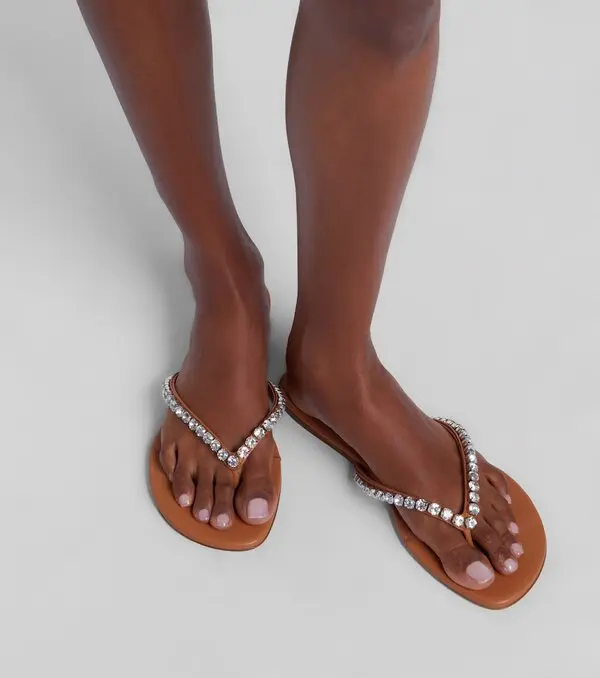 Amina Muaddi Gigi Embellished Leather Thong Sandals