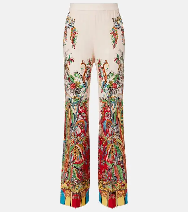 Etro Printed Silk Palazzo Trousers