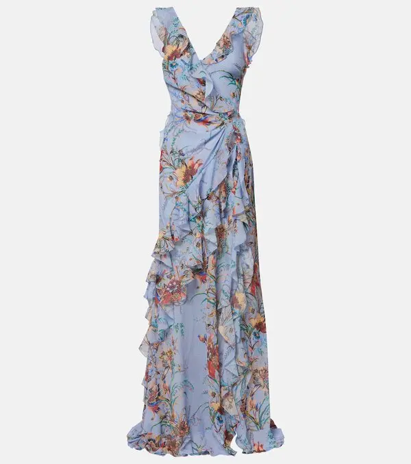 Etro Printed Ruffled Maxi Dress - Blue