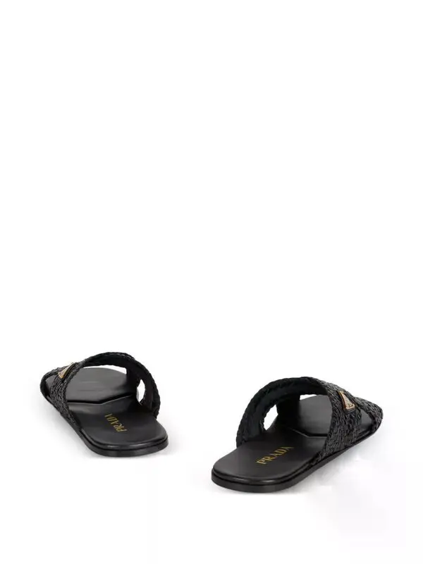 Prada Leather Criss-cross Slides - Black