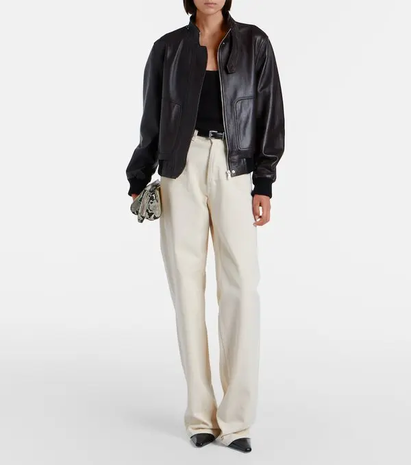 Nour Hammour Rios Leather Bomber Jacket - Brown