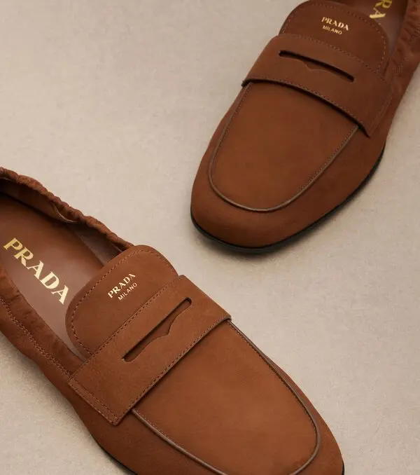 Prada Leather Penny Loafers - Brown