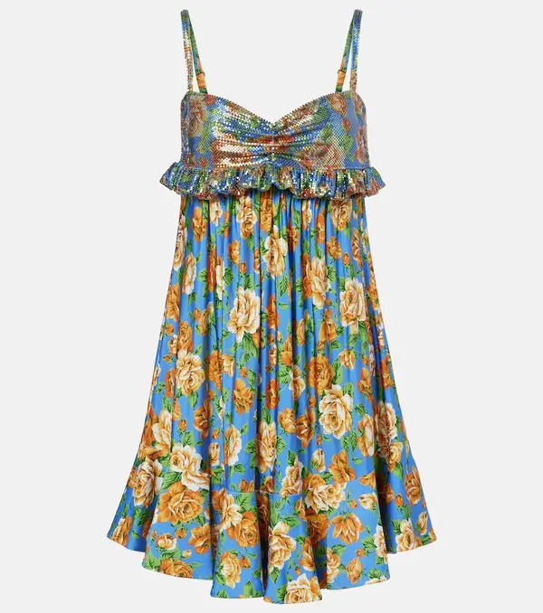 Rabanne Floral Chainmail Minidress - Blue