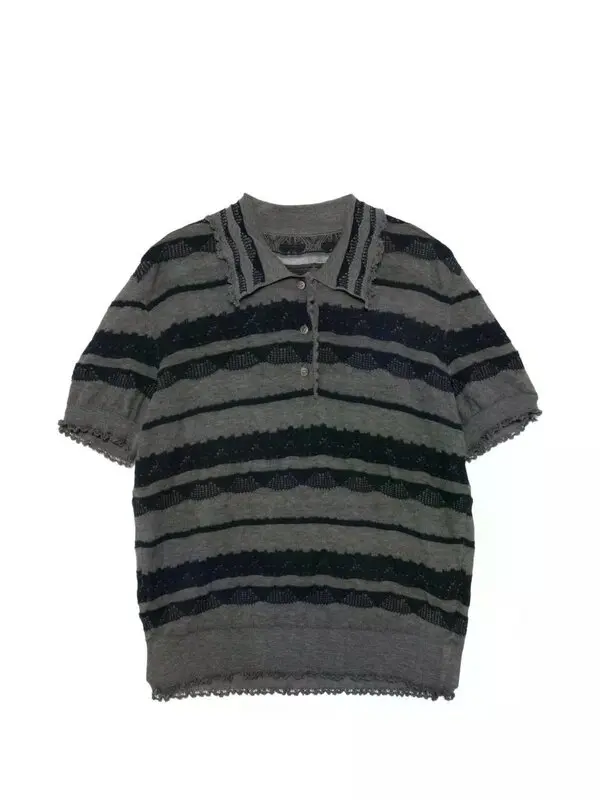 JNBY Ruffle-trim Striped Polo Top