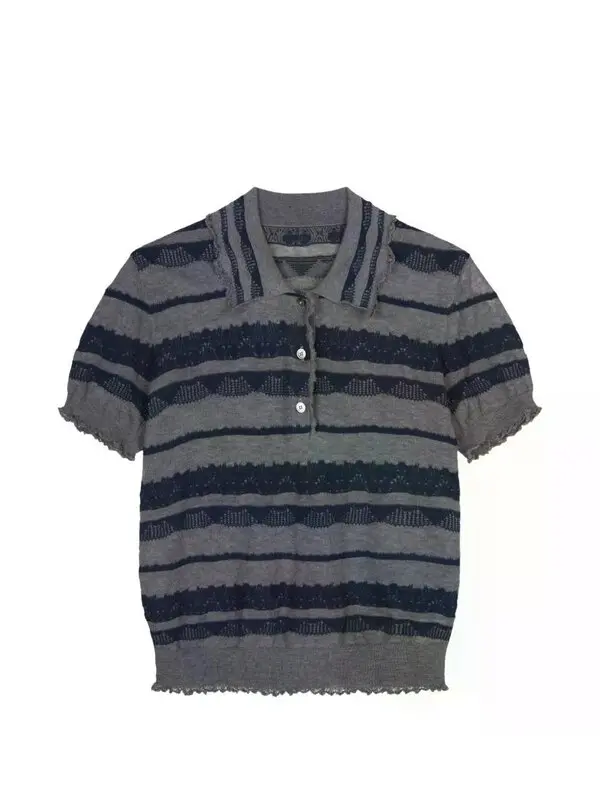 JNBY Ruffle-trim Striped Polo Top - Grey