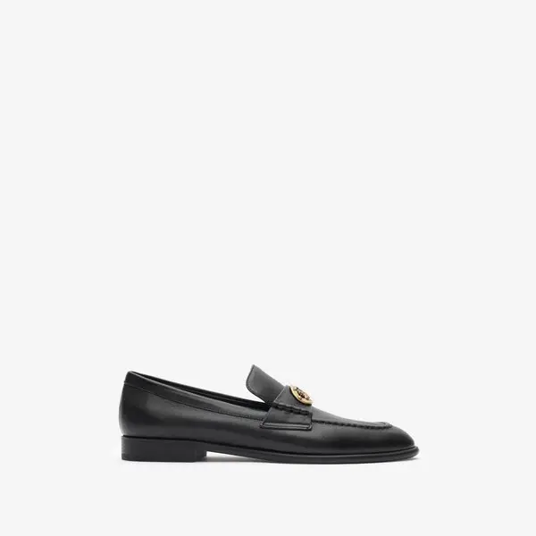 Burberry Opal Leather Loafers With Knight Stamp Detail - Black