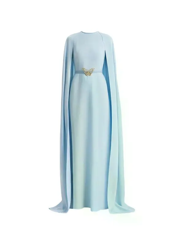 Oscar De La Renta Light Butterfly Detail Cape Maxi Dress - Blue