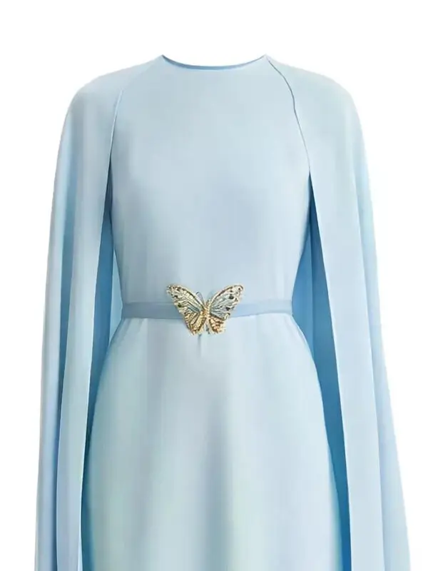 Oscar De La Renta Light Butterfly Detail Cape Maxi Dress