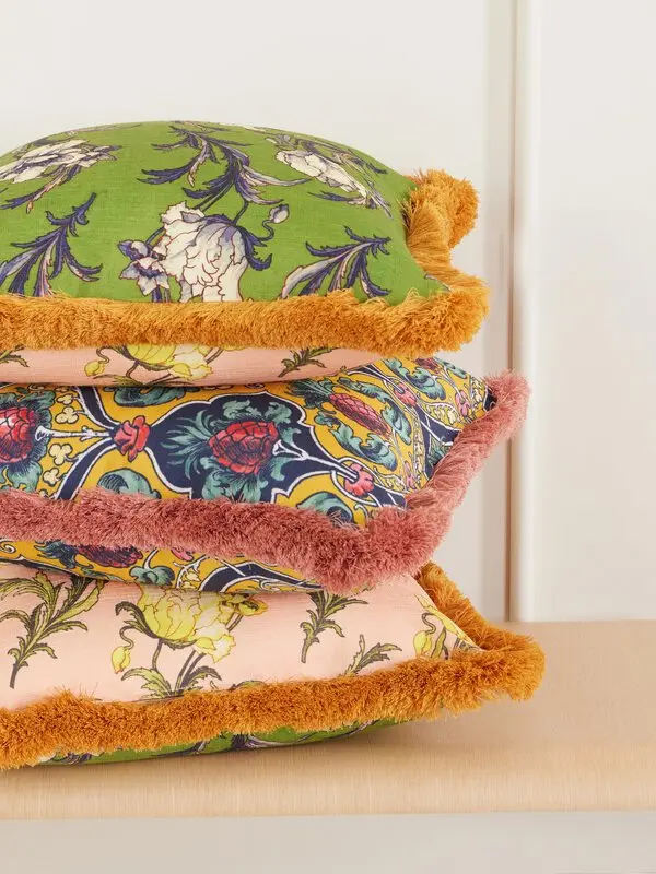 La DoubleJ Floral-printed Fringed-trimmed Cushion - Multi
