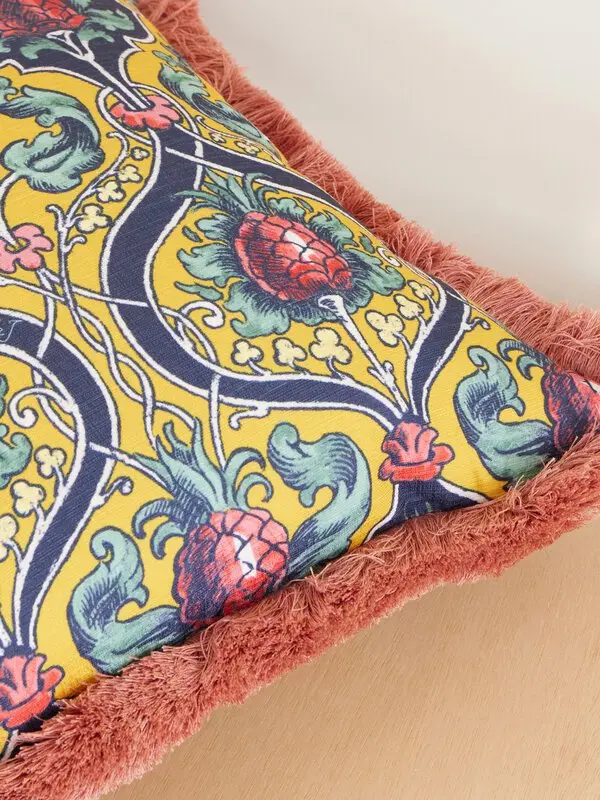 La DoubleJ Floral-printed Fringed-trimmed Cushion - Multi