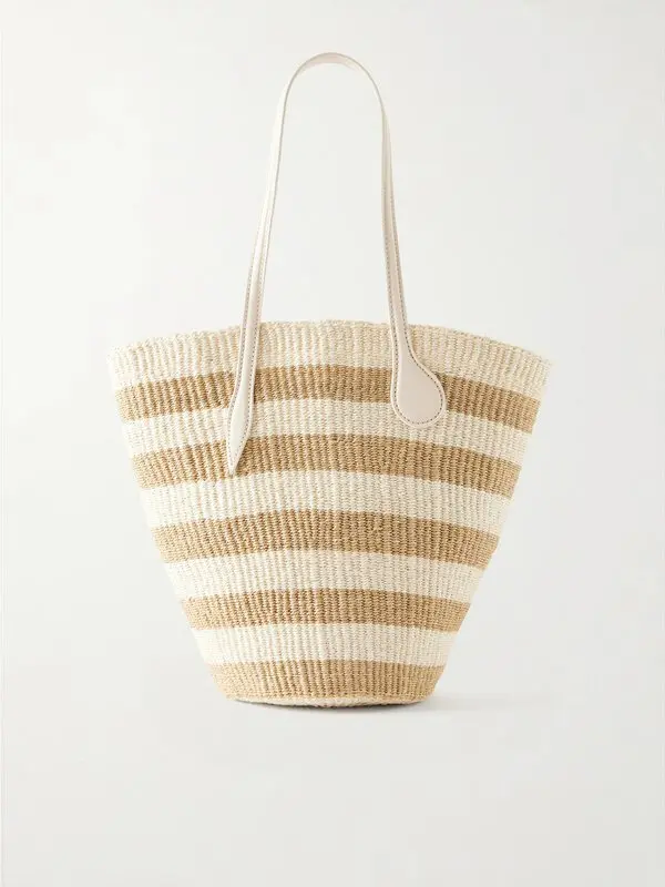LIFFNER Striped Raffia Tote Bag With Leather Trim