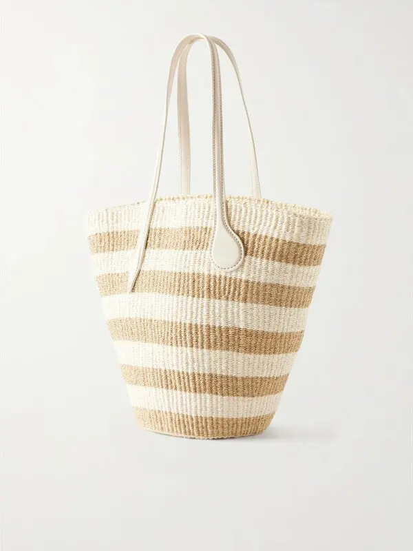 LIFFNER Striped Raffia Tote Bag With Leather Trim
