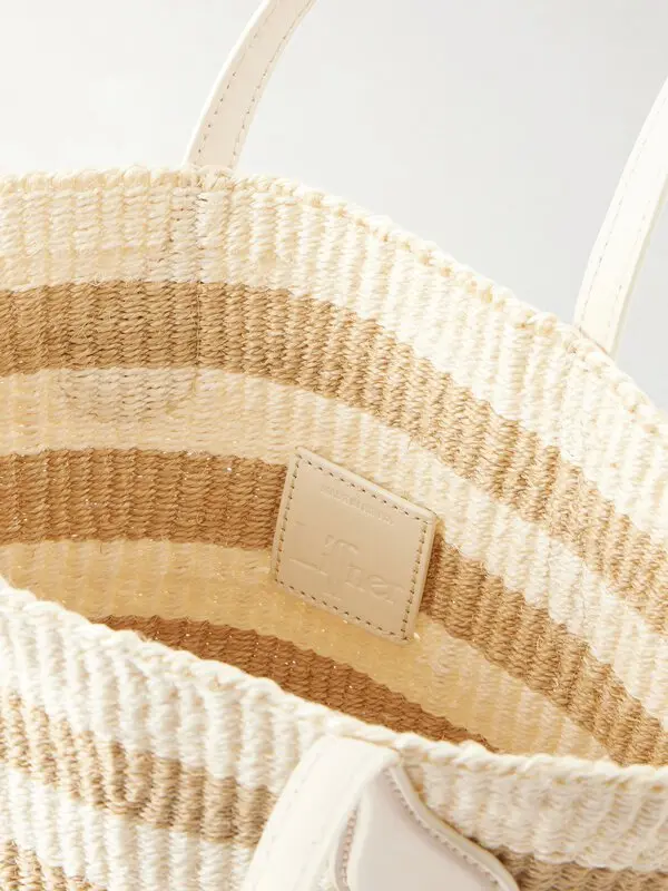 LIFFNER Striped Raffia Tote Bag With Leather Trim