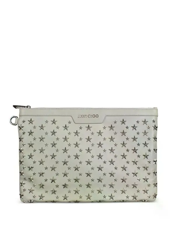 JIMMY CHOO Embossed Stars Leather Clutch Bag - Grey