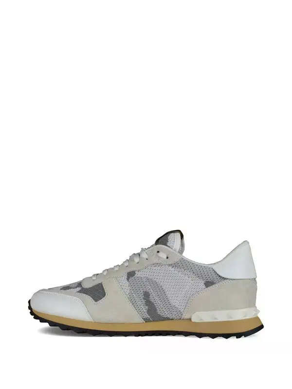 Valentino Garavani Mesh Fabric Camouflage Rockrunner Sneakers - White