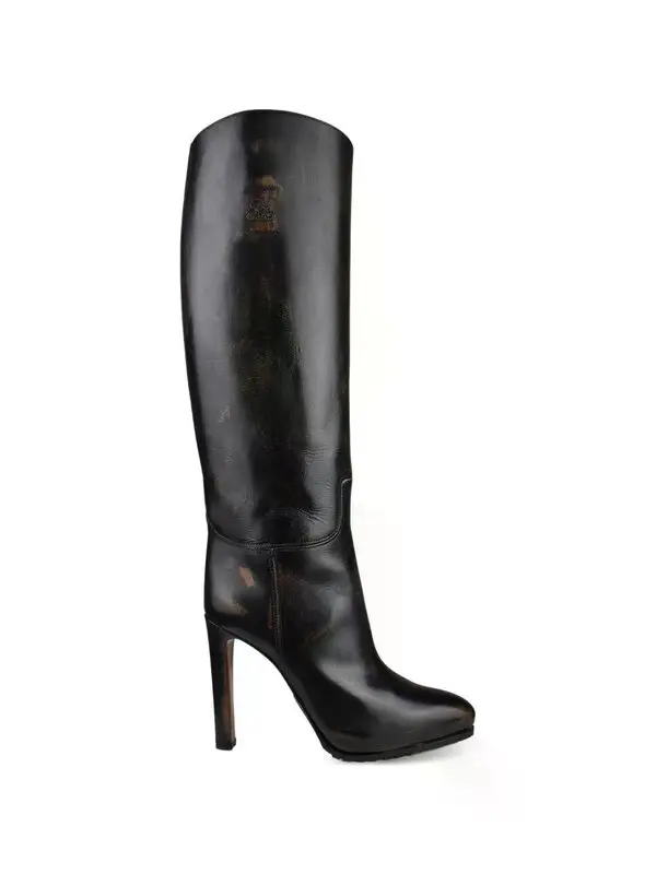 Ralph Lauren Monogrammed Almond Leather Boots