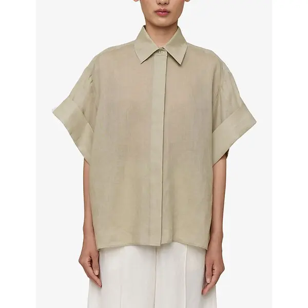 JOSEPH Justi Short-sleeved Ramie Blouse - Cactus