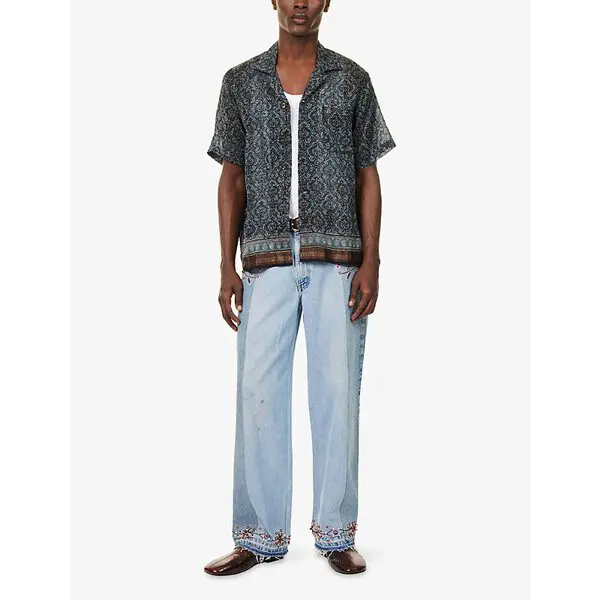 KARTIK RESEARCH Pattern Camp-collar Silk Shirt