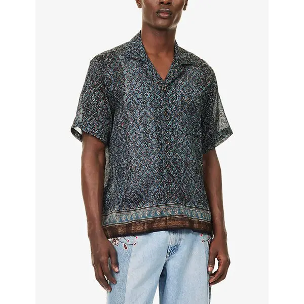 KARTIK RESEARCH Pattern Camp-collar Silk Shirt