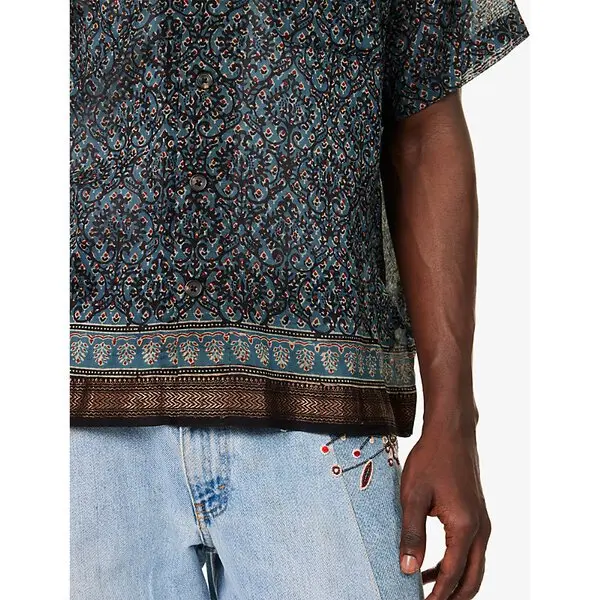 KARTIK RESEARCH Pattern Camp-collar Silk Shirt