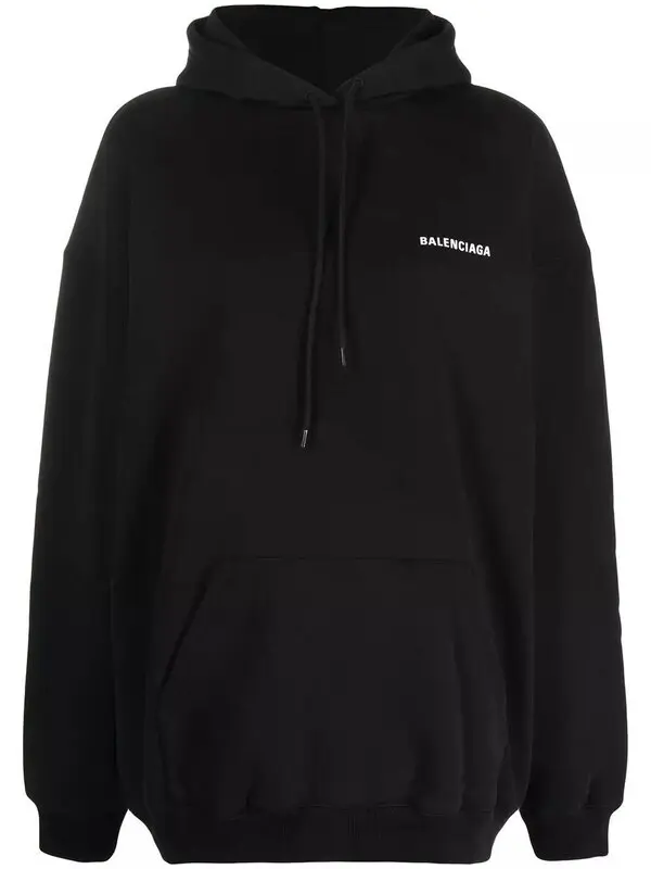 Balenciaga Logo Print Medium Fit Hoodie - Black