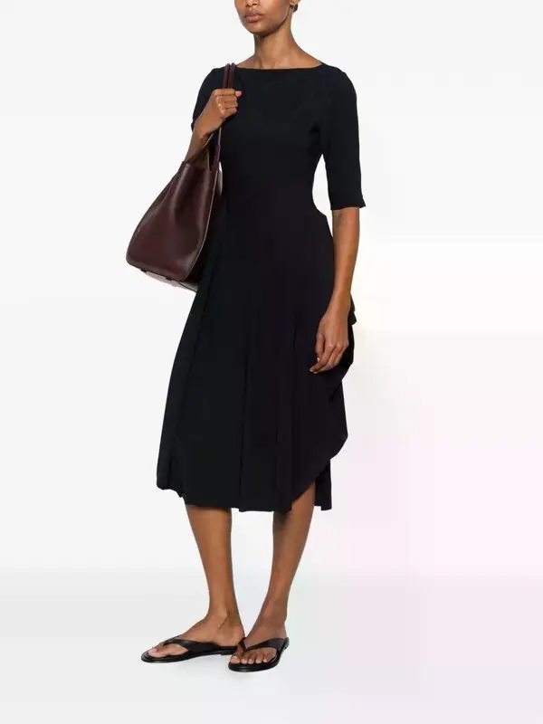 High Crew-neck Midi Dress With Pleated Skirt