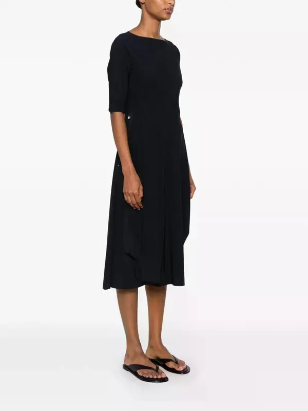 High Crew-neck Midi Dress With Pleated Skirt