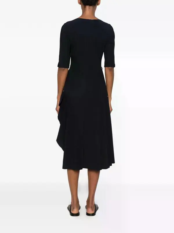 High Crew-neck Midi Dress With Pleated Skirt