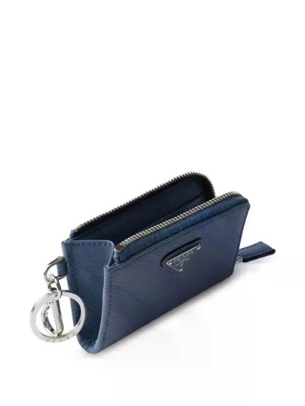Prada Saffiano Leather Mini Pouch With Keychain - Blue