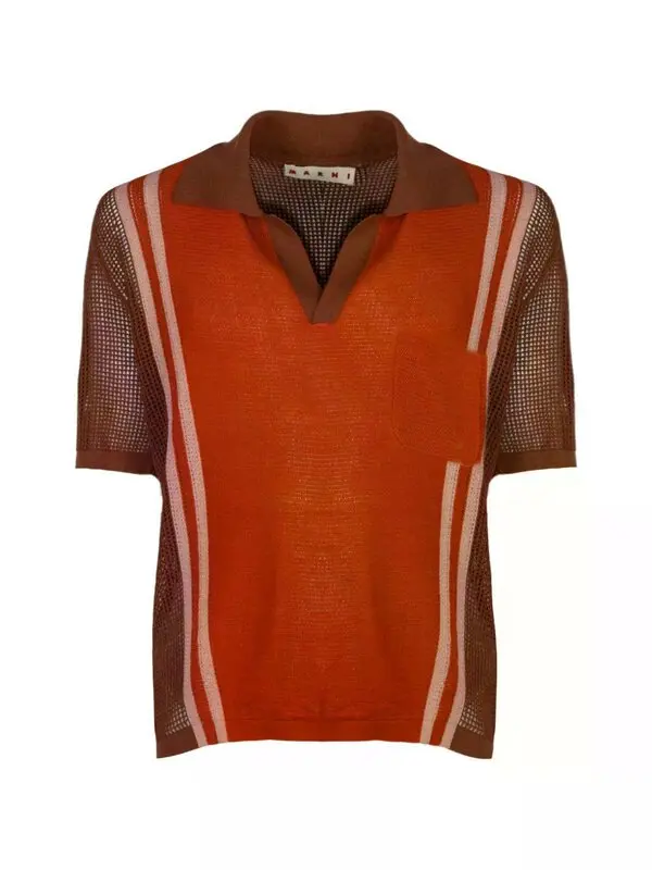 Marni Stripe-detail Mesh-knit Polo-collar T-shirt