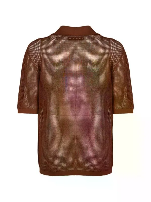 Marni Stripe-detail Mesh-knit Polo-collar T-shirt