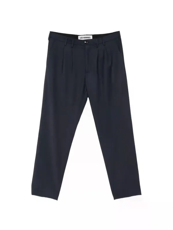 LES HOMMES Pleated Logo Plaque Trousers - Blue