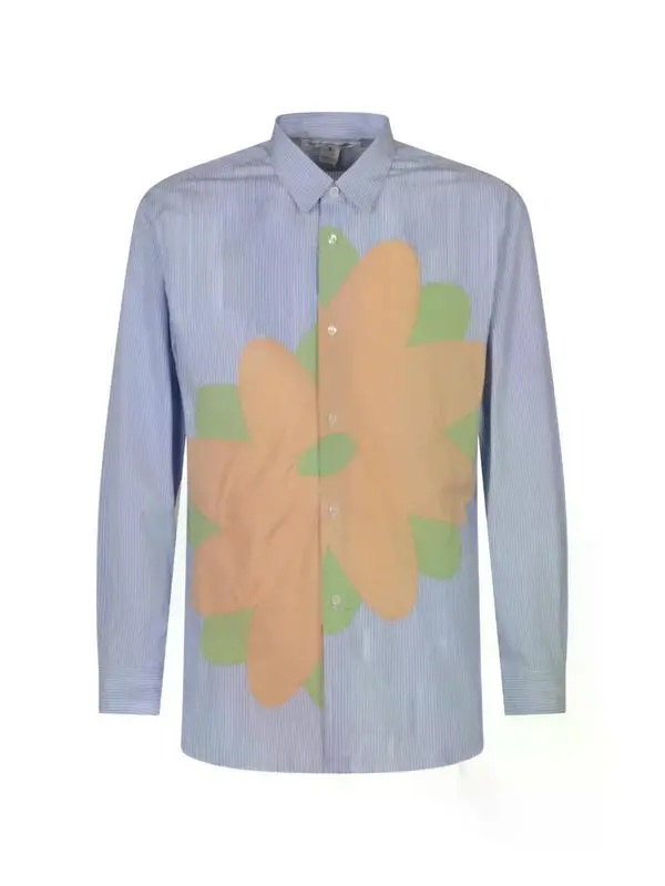 Comme Des Garçons Stripe-pattern Floral-print Shirt