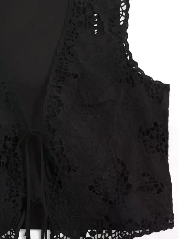 BOSS Embroidered Tie-fastening Top - Black