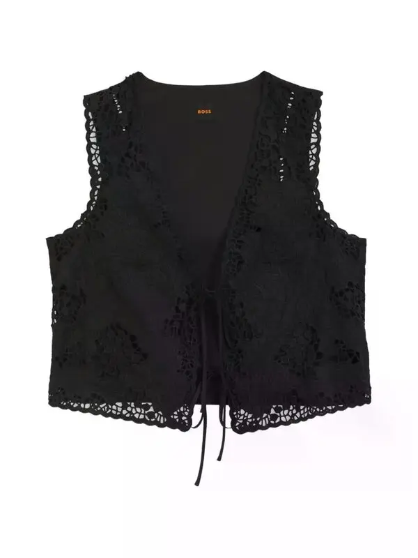 BOSS Embroidered Tie-fastening Top - Black