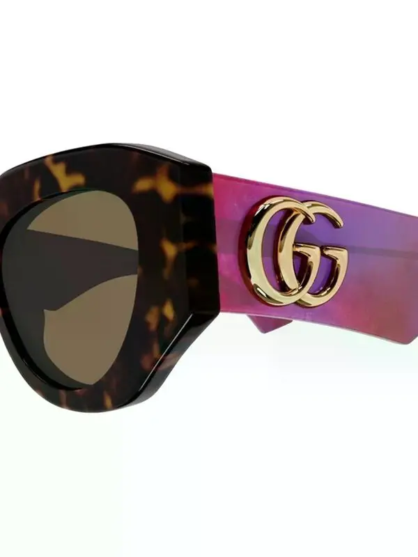 Gucci Geometric-frame Sunglasses With Double G Logo - Brown
