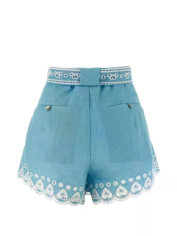 Farm Rio Richelieu Cut-out Shorts With Belt - Blue