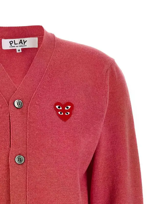 Play Comme Des Garcon Double Red Emblem Cardigan