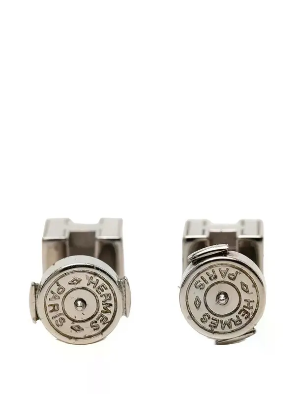 Hermès Palladium Plated Enamel "dh Cube" Push Back Earrings - Green