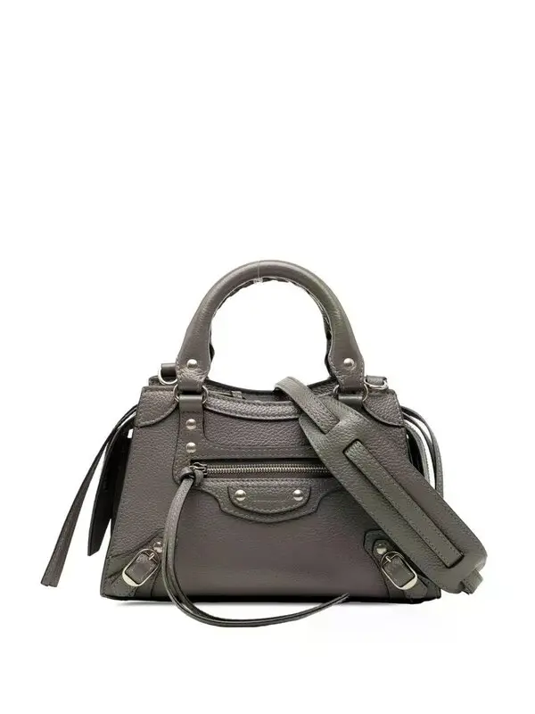Balenciaga Mini Grained Calfskin Motocross Neo Classic City Satchel - Grey