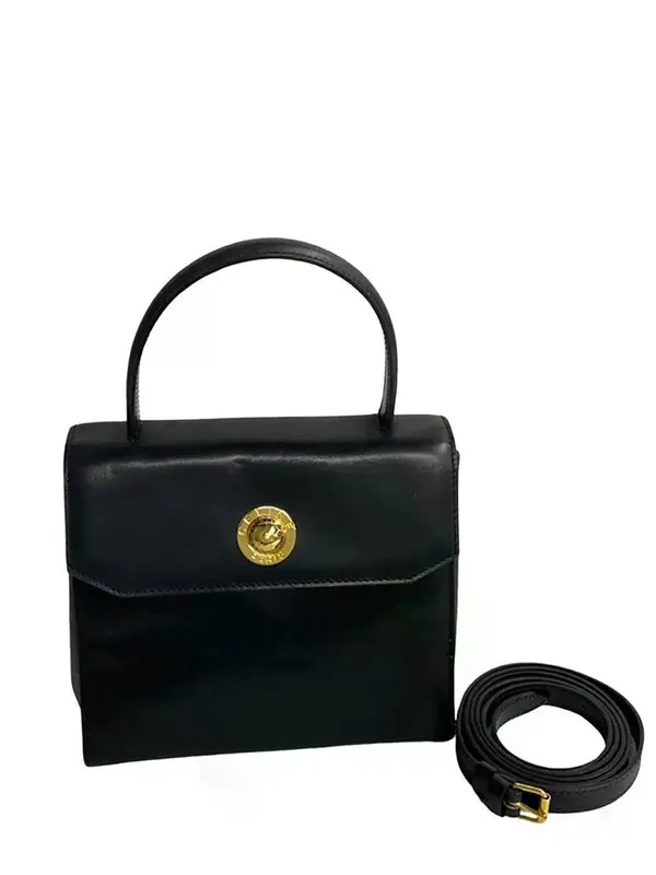 Celine 20th Century Calfskin Star Ball Top Handle Bag Satchel - Black