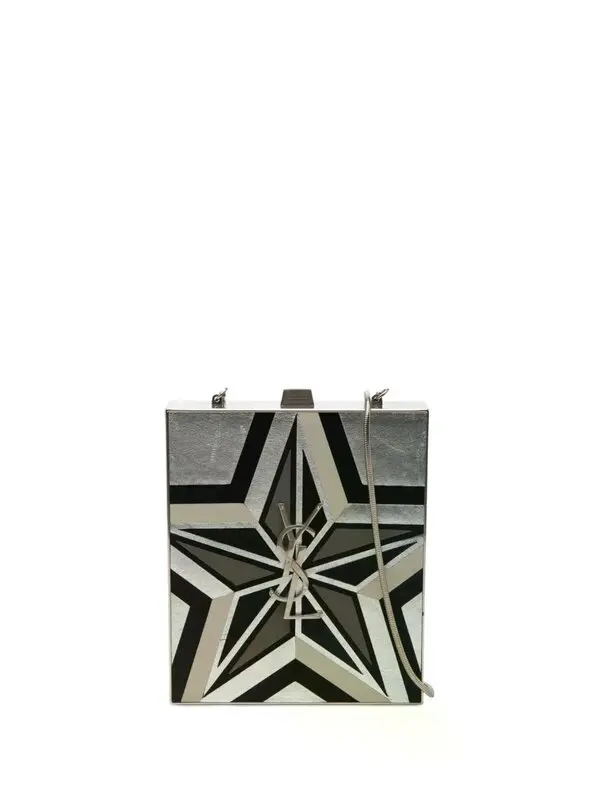 Saint Laurent Star Embellished Metal Box Clutch On Chain - Silver