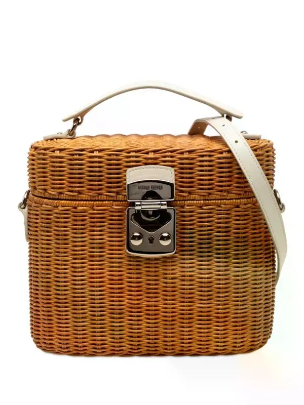 Miu Miu Wicker Top Handle Satchel - Brown